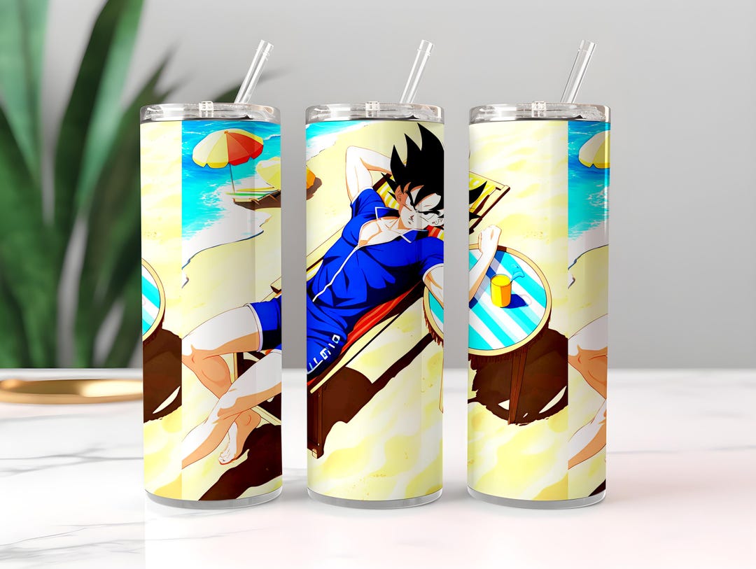 DBZ Tumbler – Goku Relaxing in Swimsuit | Summer Vibes Drinkware ...