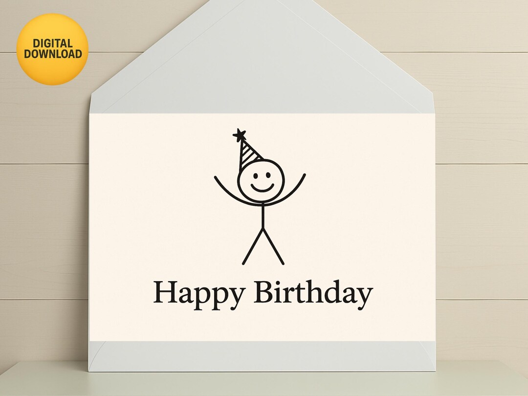 Minimalist Funny Birthday Card - Stick Figure Digital Card - Printable ...