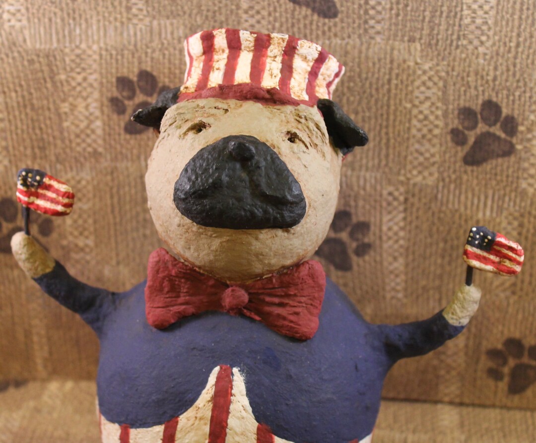 Primitive Pug Uncle Sam, Handmade Papier Mache, Americana Pug, Folk Art ...