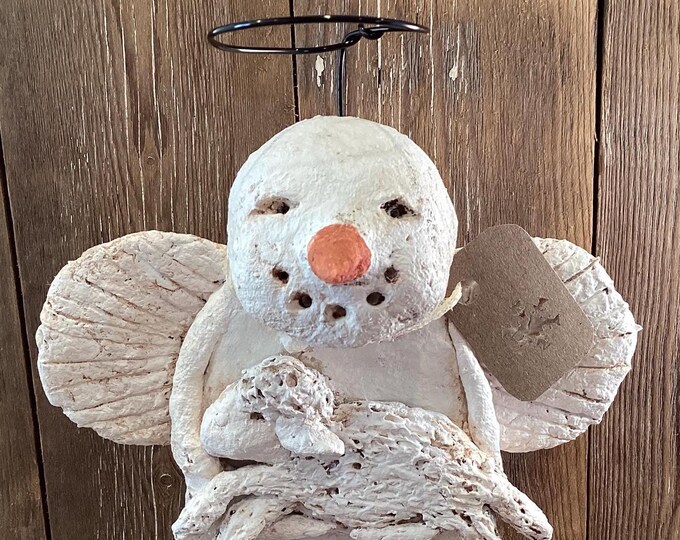 Primitive Snowman Angel, Handmade Papier Mache, Folk Art Snowman Angels ...
