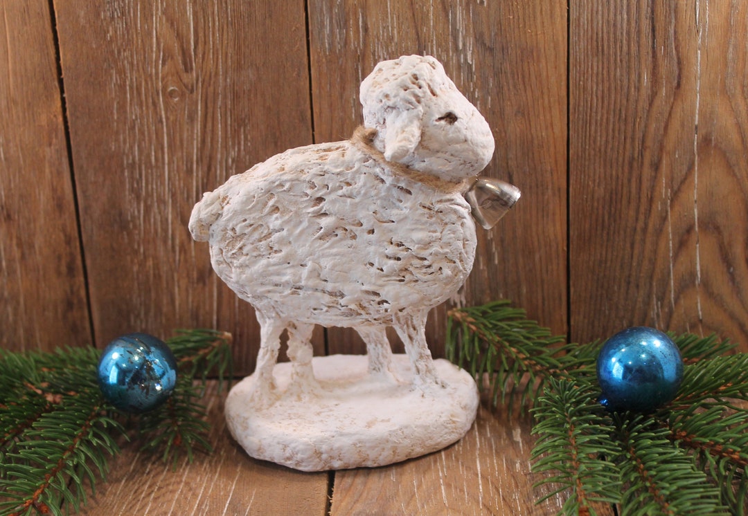 Primitive Sheep Figurine, Handmade Papier Mache, Nativity Sheep ...