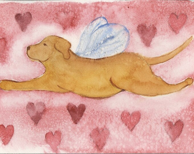 Yellow Lab Angel Valentine Card, ORIGINAL Based on Watercolor Painting ...