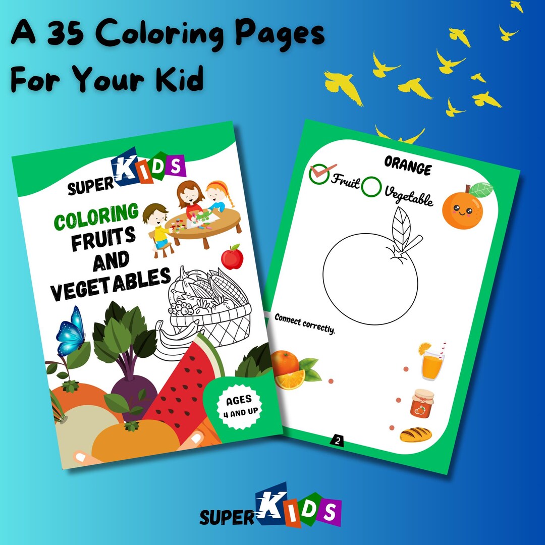 Coloring Fruits & Vegetables Book for Kids Age 4 and up | Printable 40 ...