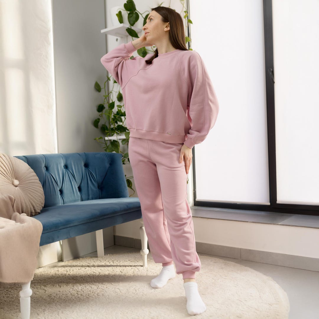 Handmade Marshmallow Pink Lounge Set: Women's Comfy Cotton Tracksuit - Etsy
