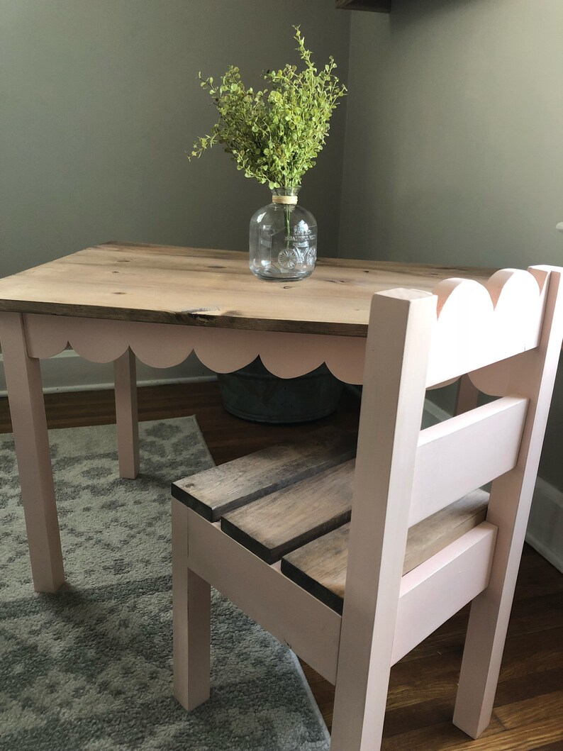 Children's Scalloped Farmhouse Table Pink/Stained | Etsy
