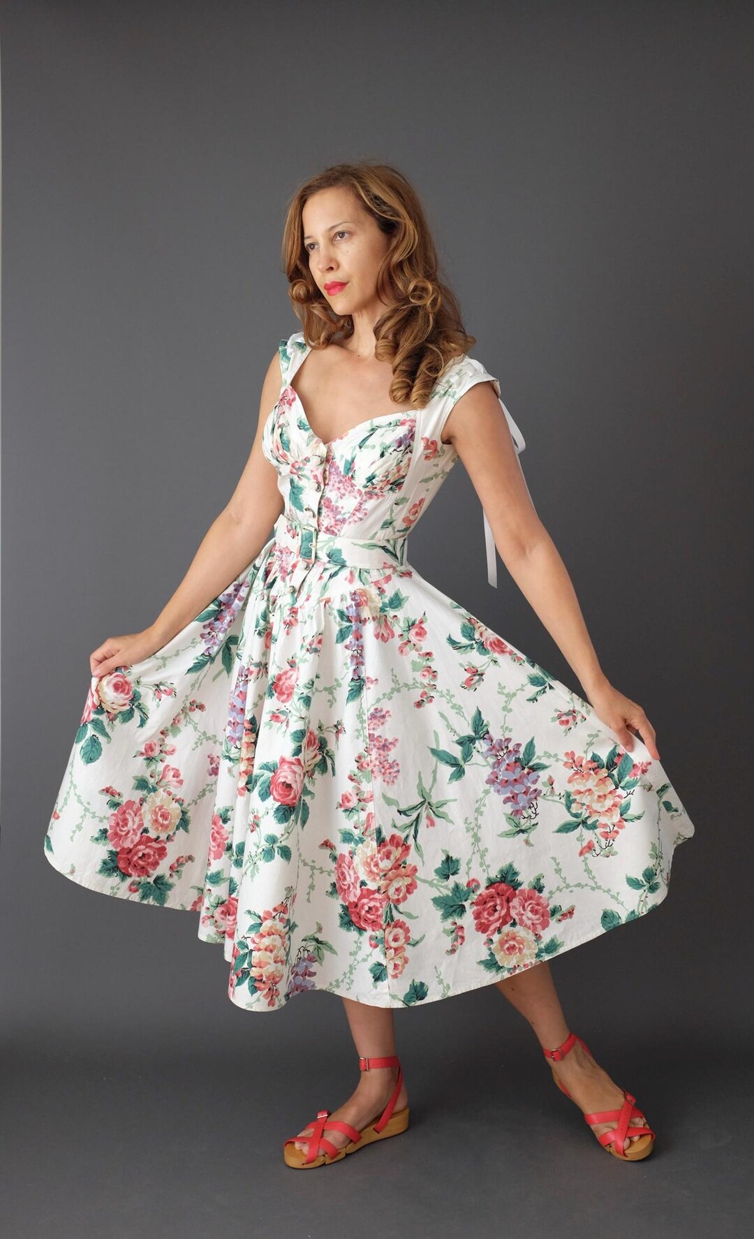 Vintage 1980s Does 1950s Karen Alexander Floral Cotton Circle Skirt ...