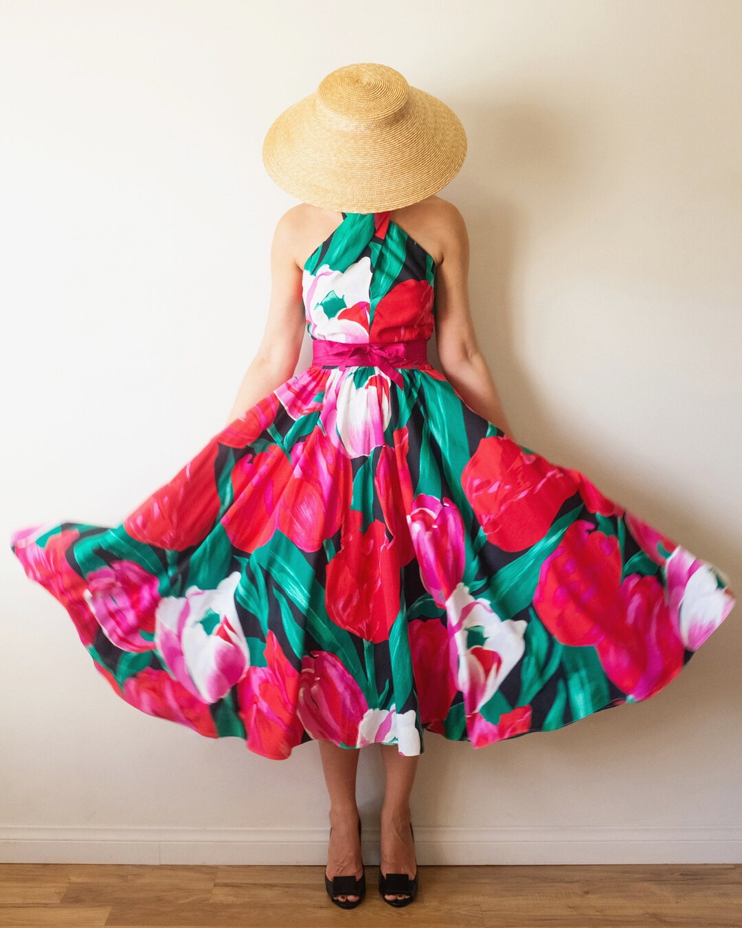 Vintage 1980s Does 1950s Victor Costa Tulip Floral Halter Dress Size Small Medium - Etsy