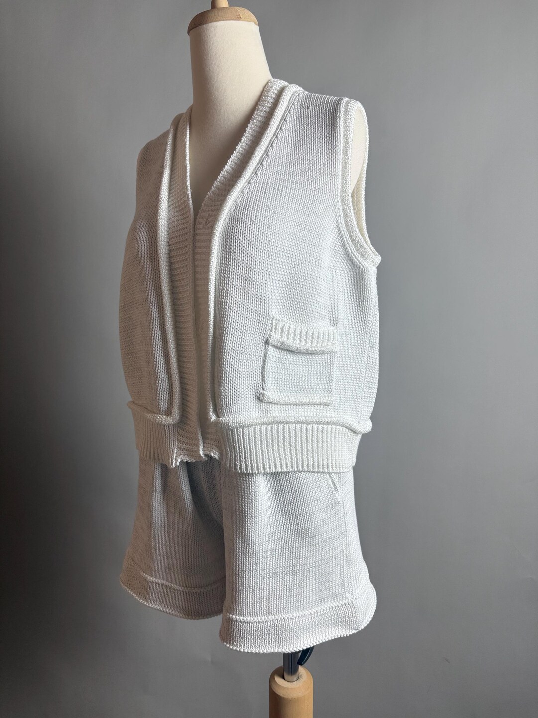 White Bridal Suit, Knitted Summer Set, Classic Knitted Shorts, Classic ...