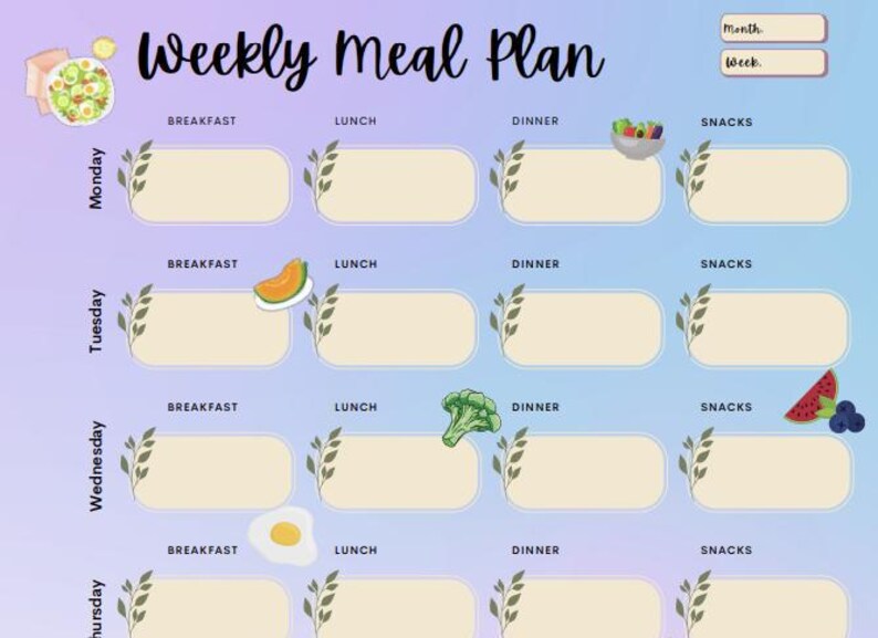 Colourful Weekly Meal Planner Printable | Meal Prep Organizer | Digital ...