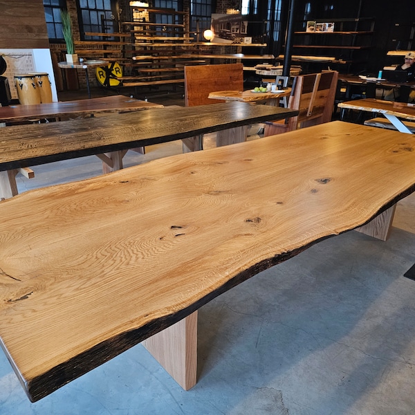 Living Edge Oak Dining Table - Etsy