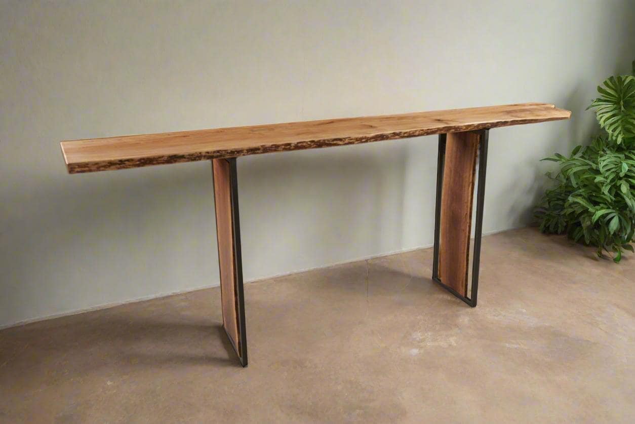 Maple Console Table With Custom Walnut Legs #44, Bar Top, Live Edge ...