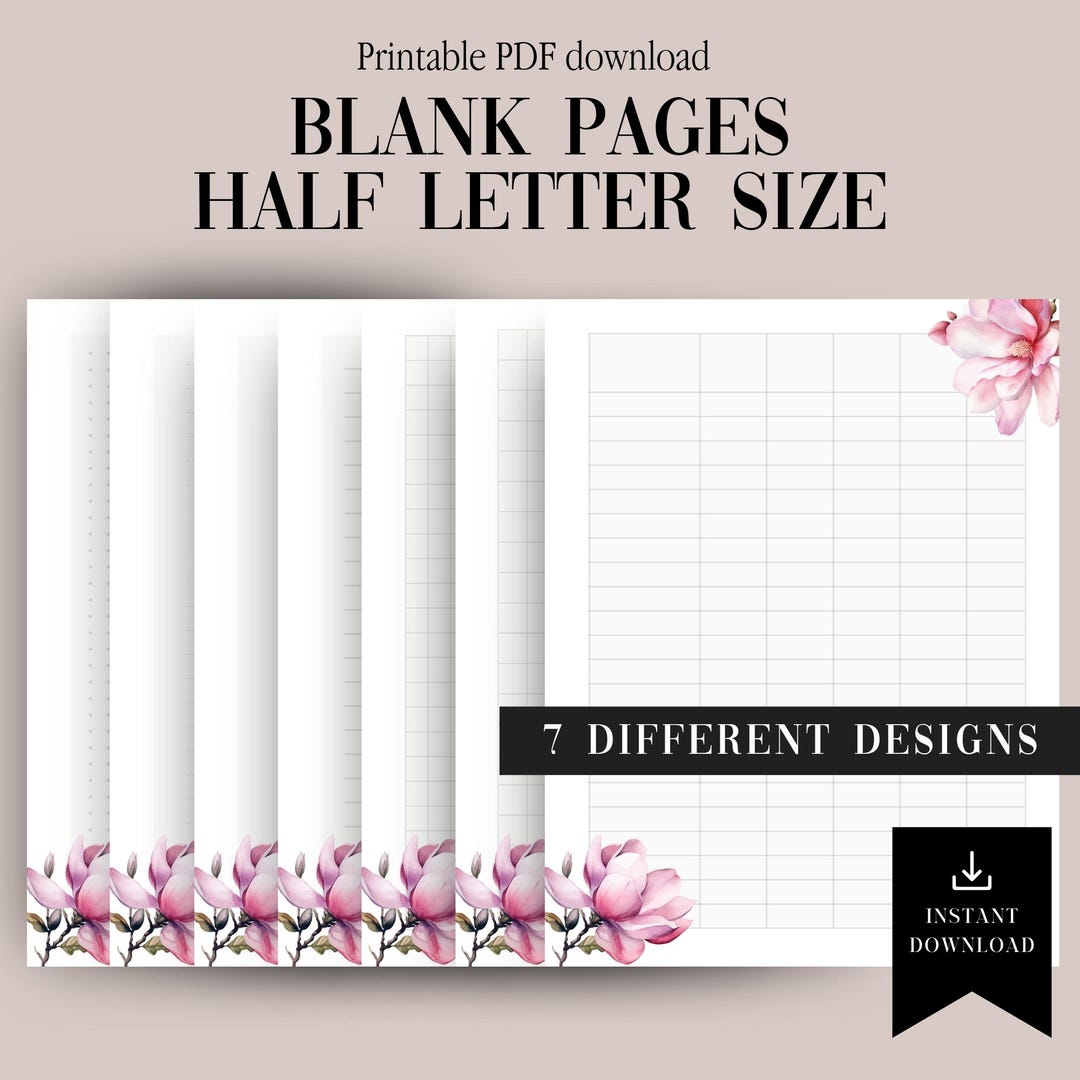 Lined Dot Grid Paper Printable, Instant Download PDF Half Letter Size ...