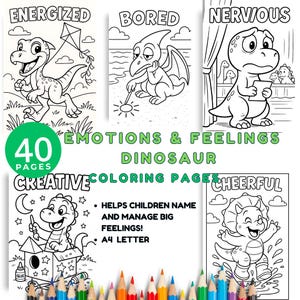 Big Feelings Dino Coloring Kids Book| 40 Printable Emotion Pages ...