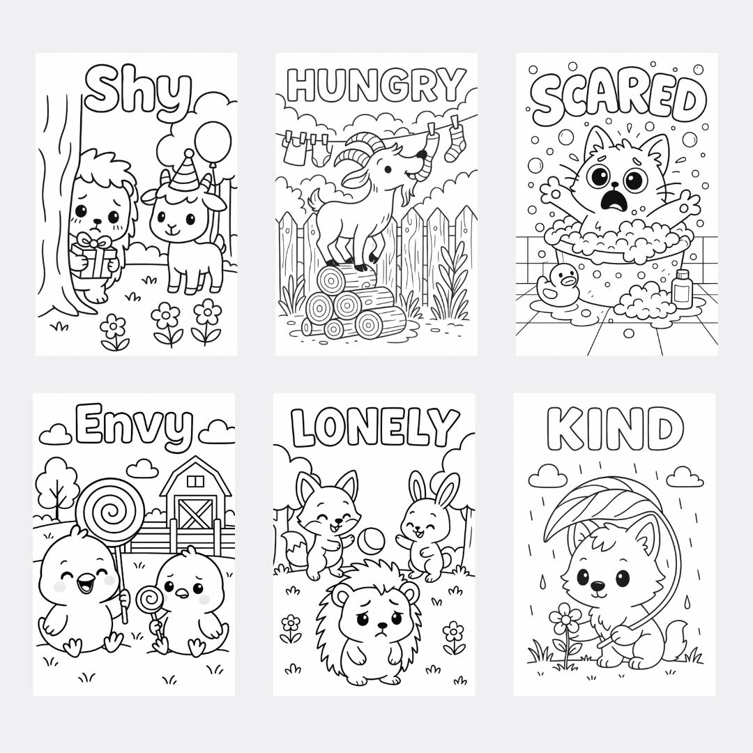 40 Emotions Cute Animals Kids Coloring Pages |mindful Activity Book for ...