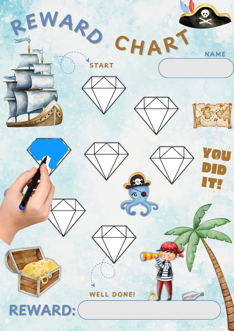 Printable Pirate Treasure Reward Chart |kids Behavior| Instant Download ...
