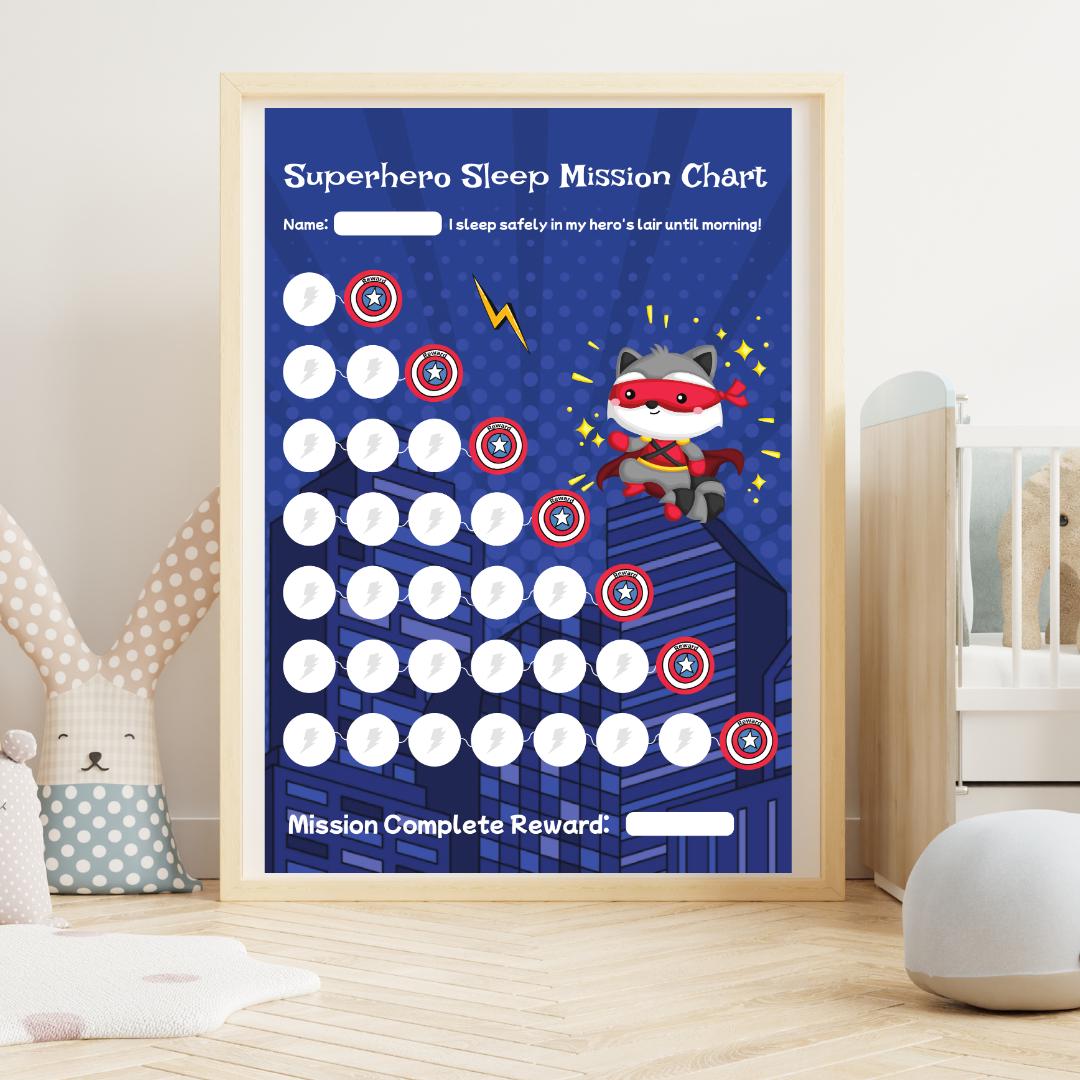 Superhero Sleeping Chart Printable, Toddler Stay in Bed All Night, Kids ...