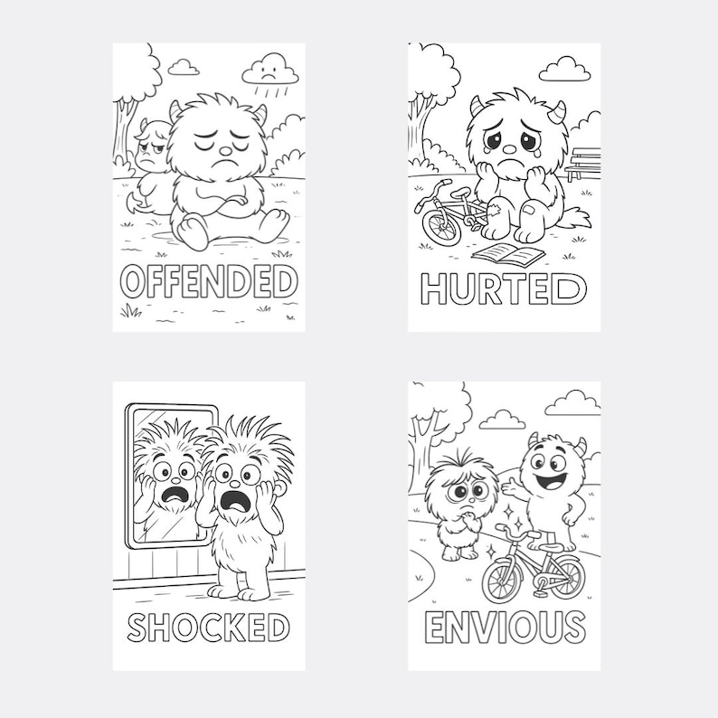 40 Emotions Cute Monsters Coloring Pages |mental Health| Mindful ...