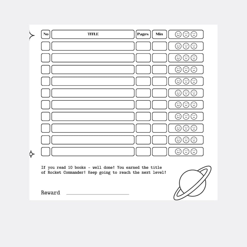 Printable Space Reading Tracker for Kids, I Can Read 10 Books, Rocket ...