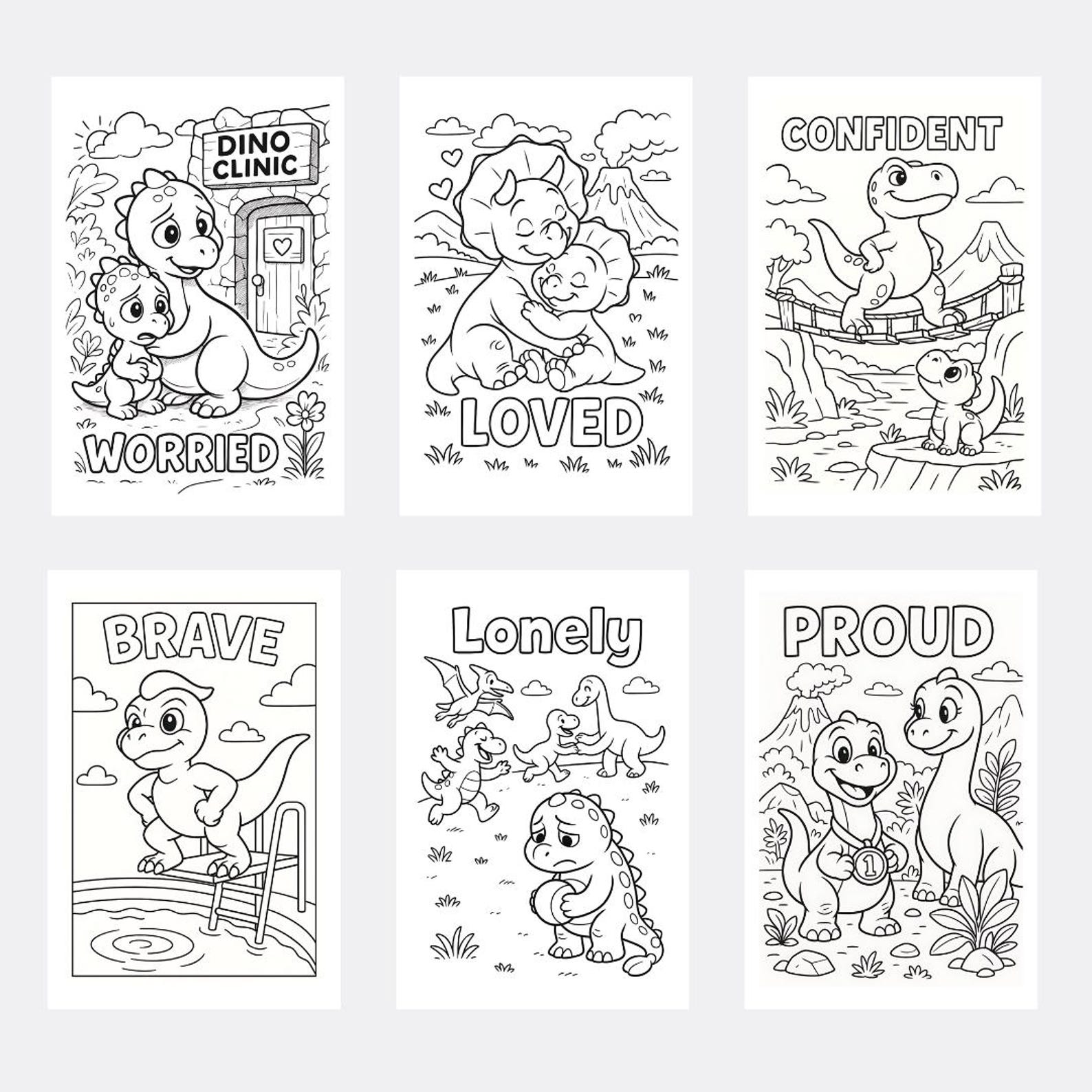 Big Feelings Dino Coloring Kids Book| 40 Printable Emotion Pages ...