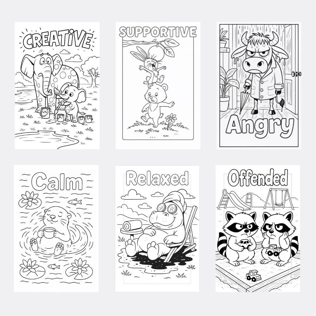 45 Emotions Funny Animals Coloring Pages |mental Health| Mindful ...