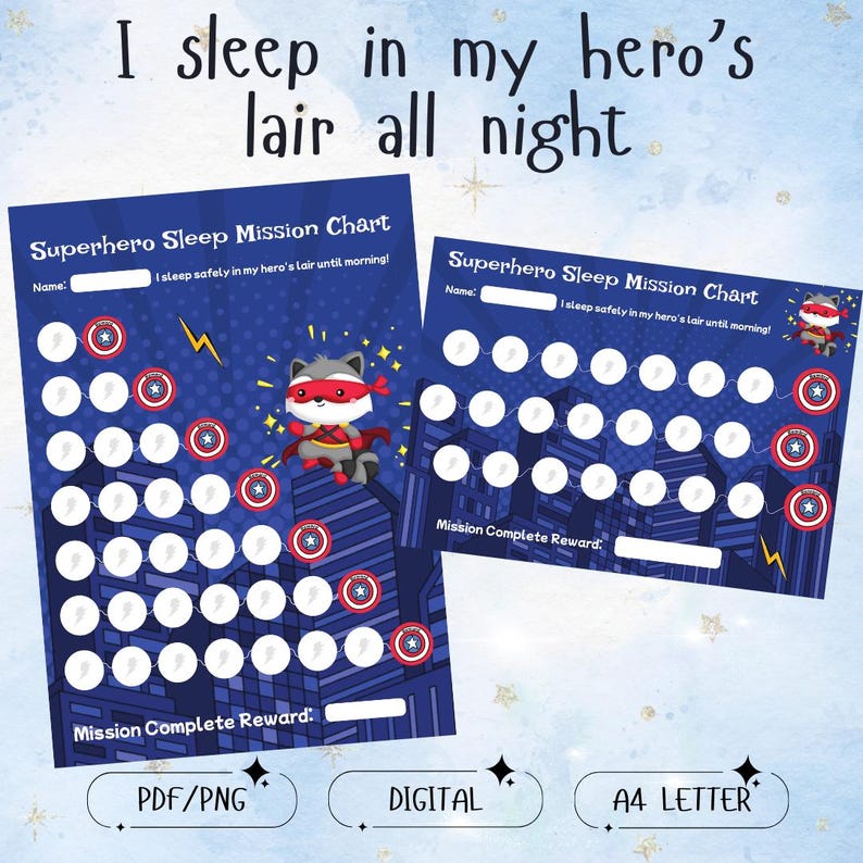 Superhero Sleeping Chart Printable, Toddler Stay in Bed All Night, Kids ...