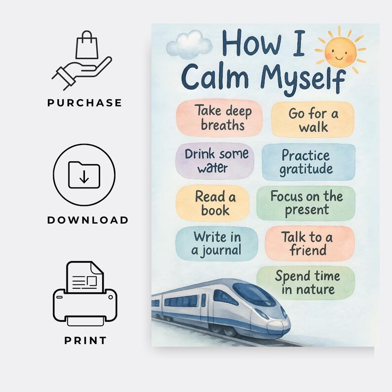 Calming Techniques Printable Train Poster| Classroom Self Regulation ...
