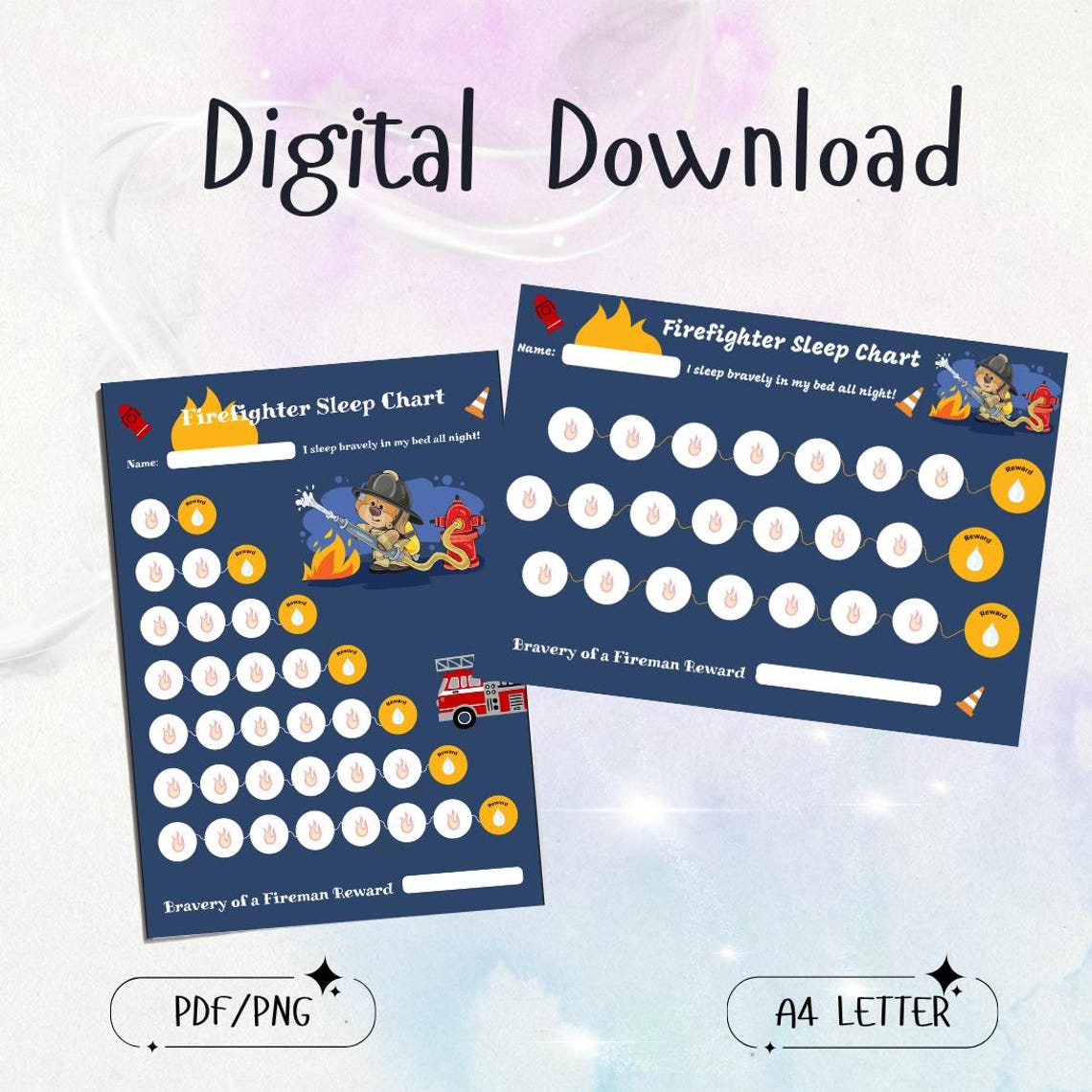 Firefighter 2-step Sleeping Chart Printable, Toddler Stay in Bed All ...