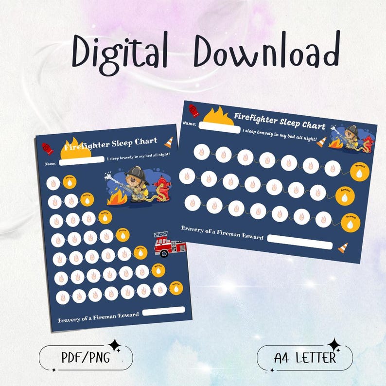 Firefighter 2-step Sleeping Chart Printable, Toddler Stay in Bed All ...