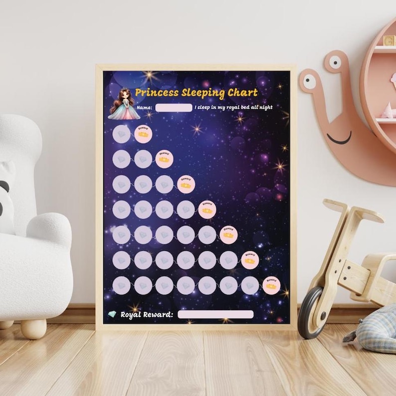 Princess Girl Sleeping Chart Printable, Toddler Stay in Bed All Night ...