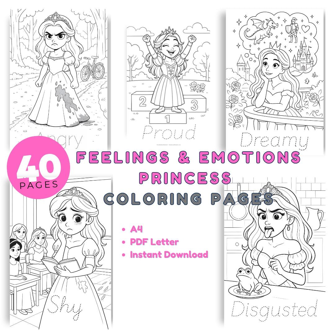 40 Emotions Feeling Princess Coloring Pages | Kids Mindful Activity for ...