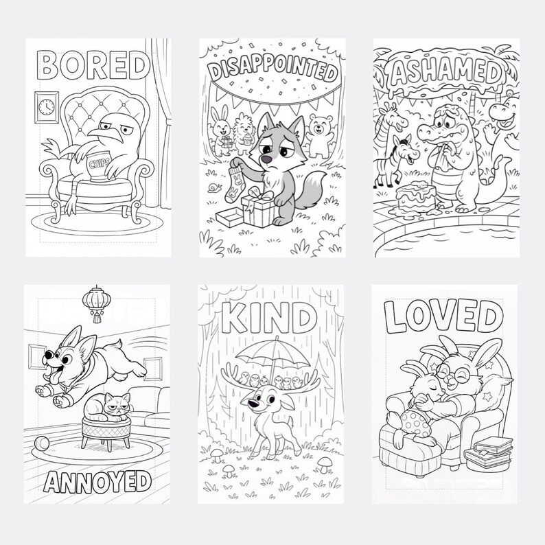 45 Emotions Funny Animals Coloring Pages |mental Health| Mindful ...