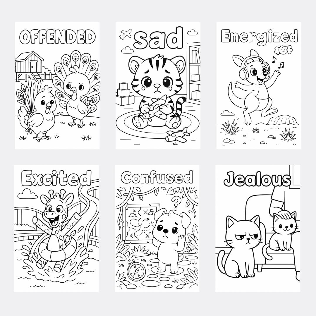 40 Emotions Cute Animals Kids Coloring Pages |mindful Activity Book for ...