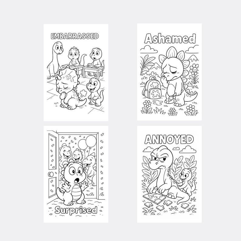 Big Feelings Dino Coloring Kids Book| 40 Printable Emotion Pages ...