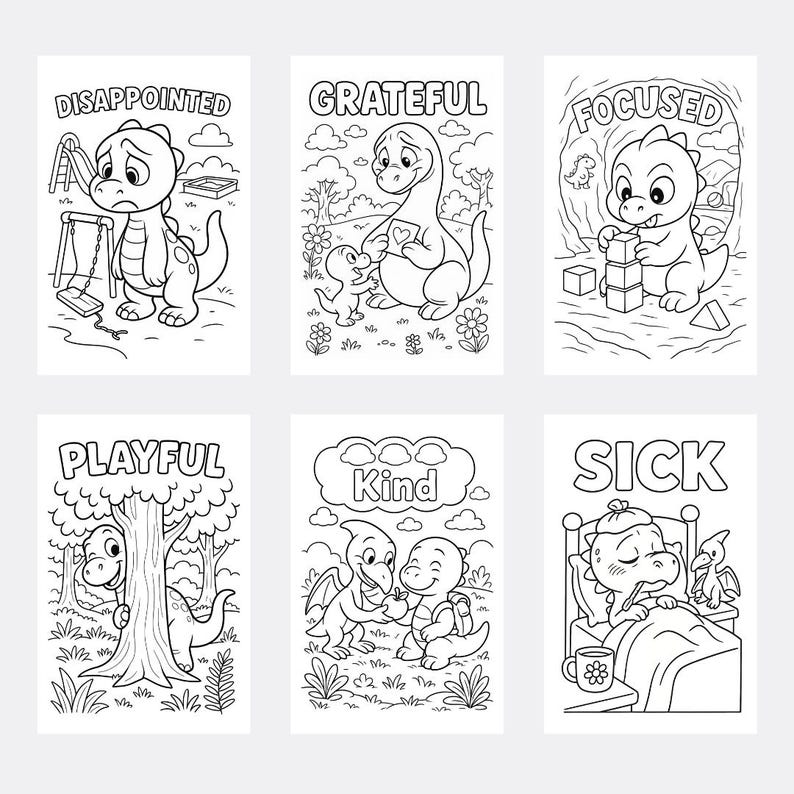 Big Feelings Dino Coloring Kids Book| 40 Printable Emotion Pages ...