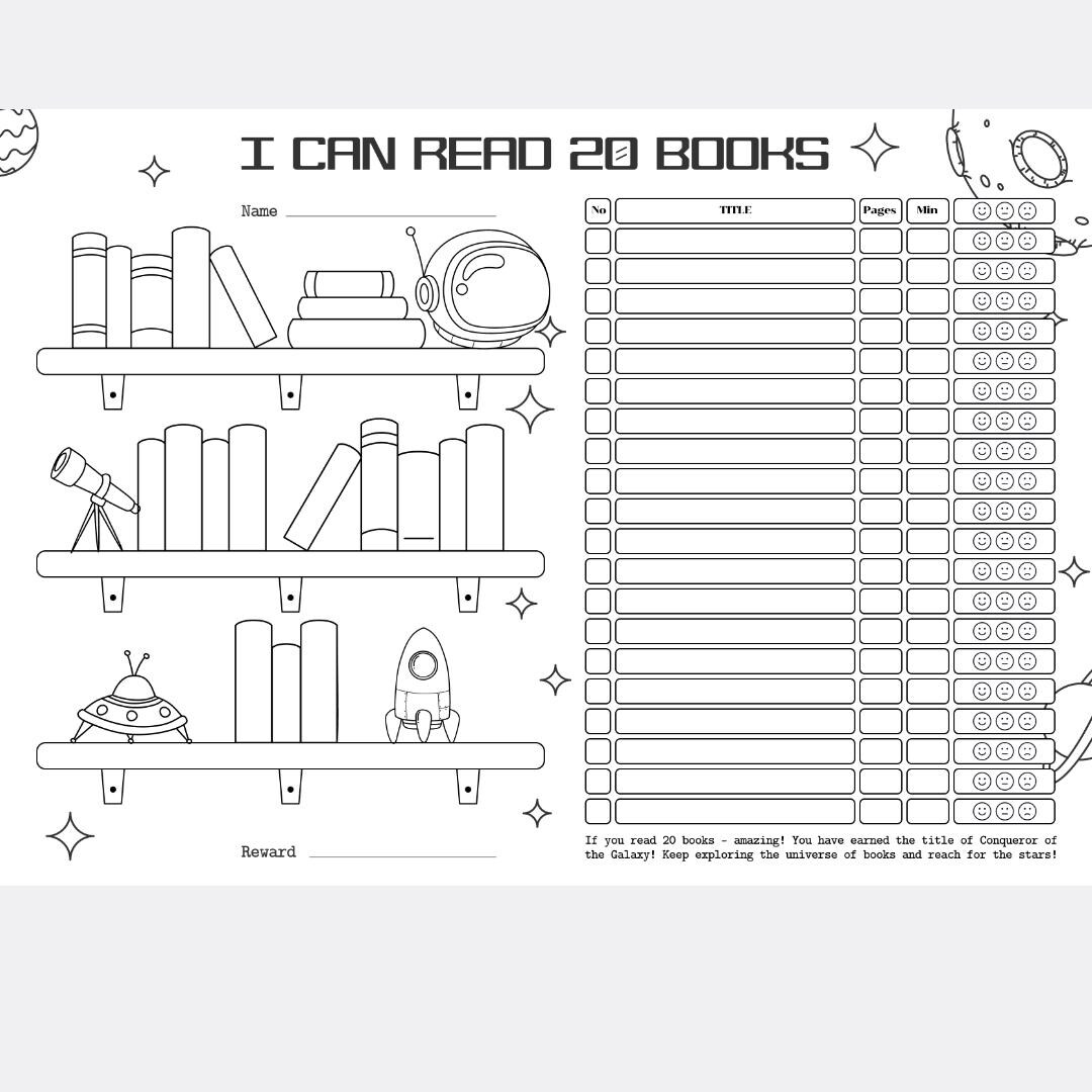 Printable Space Reading Tracker for Kids, I Can Read 20 Books, Rocket ...