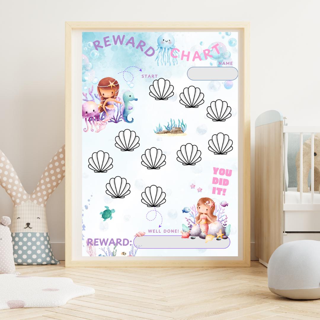 Printable Mermaid Sea Ocean Reward Chart | Kids Behavior| Toddler Potty ...