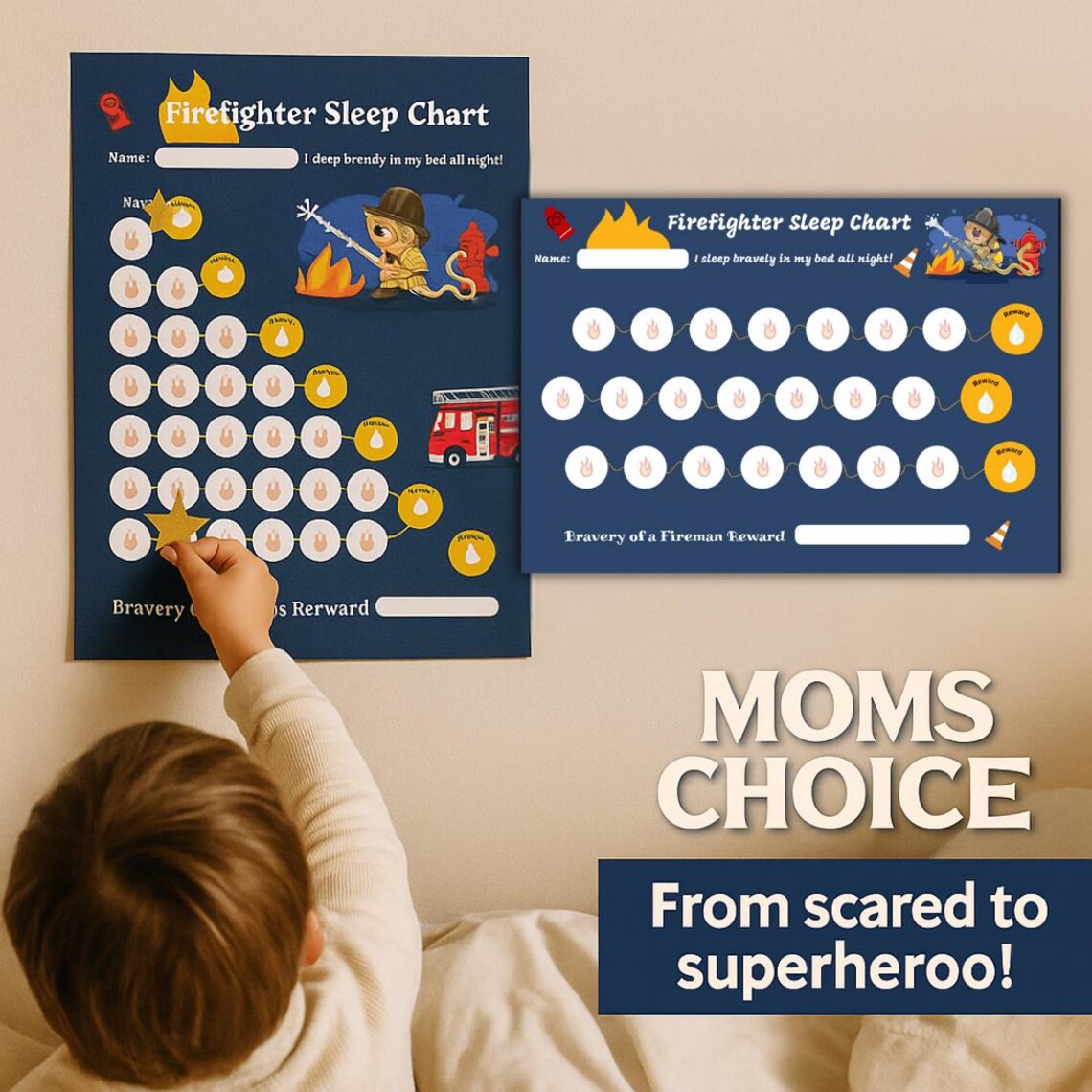 Firefighter 2-step Sleeping Chart Printable, Toddler Stay in Bed All ...