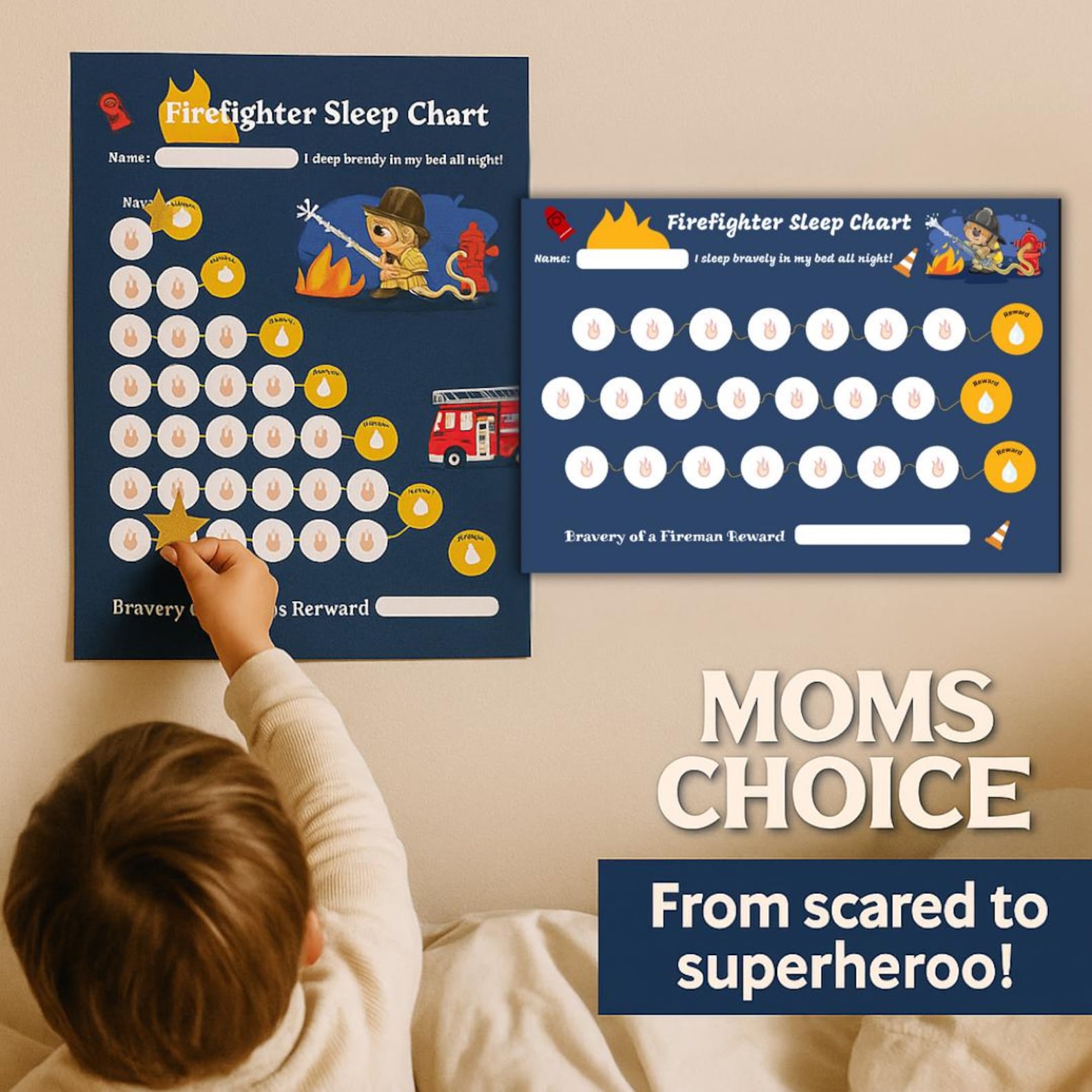 Firefighter 2-step Sleeping Chart Printable, Toddler Stay in Bed All ...