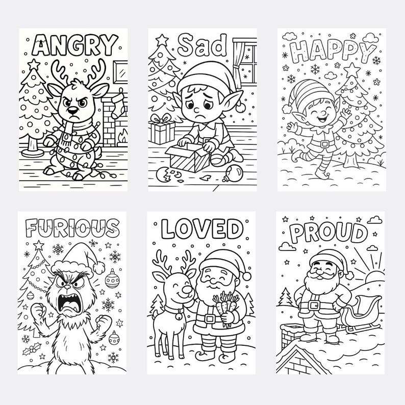40 Christmas Feelings & Emotions Kids Coloring Pages| SEL| Holiday Elf ...