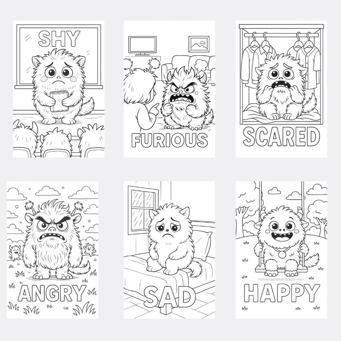 40 Emotions Cute Monsters Coloring Pages |mental Health| Mindful ...