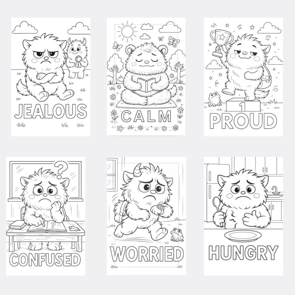 40 Emotions Cute Monsters Coloring Pages |mental Health| Mindful ...