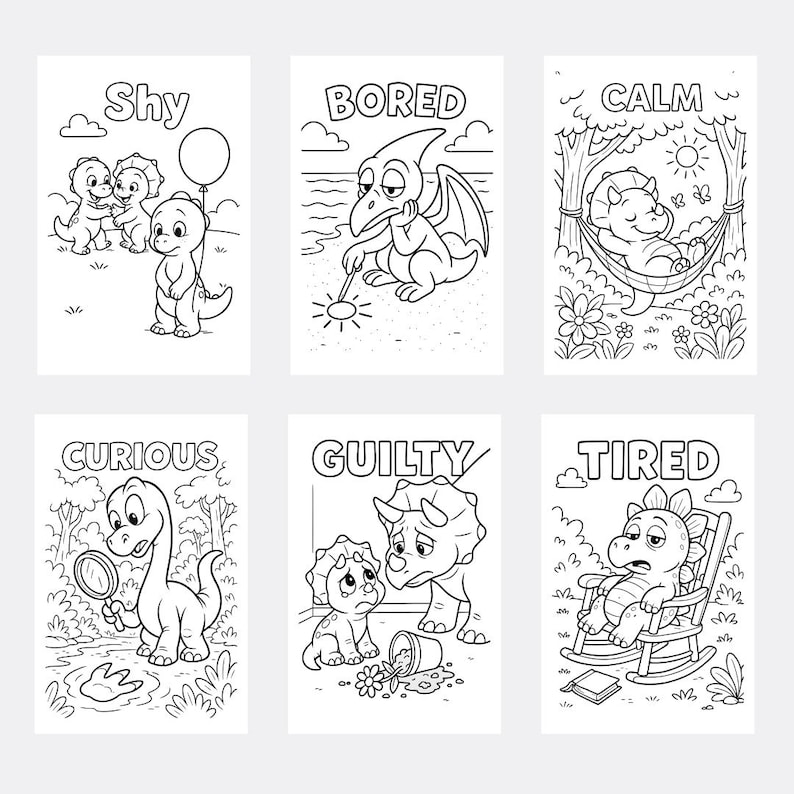 Big Feelings Dino Coloring Kids Book| 40 Printable Emotion Pages ...