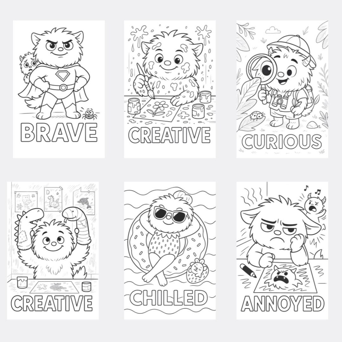 40 Emotions Cute Monsters Coloring Pages |mental Health| Mindful ...