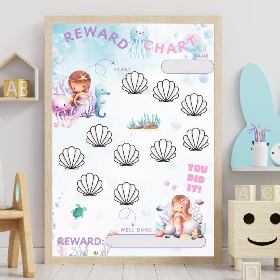 Printable Mermaid Sea Ocean Reward Chart | Kids Behavior| Toddler Potty ...