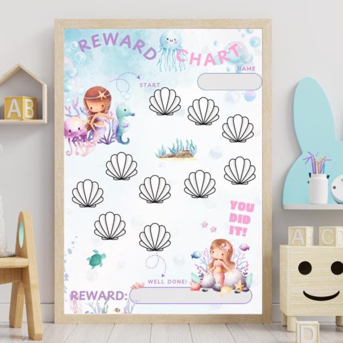 Printable Mermaid Sea Ocean Reward Chart | Kids Behavior| Toddler Potty ...