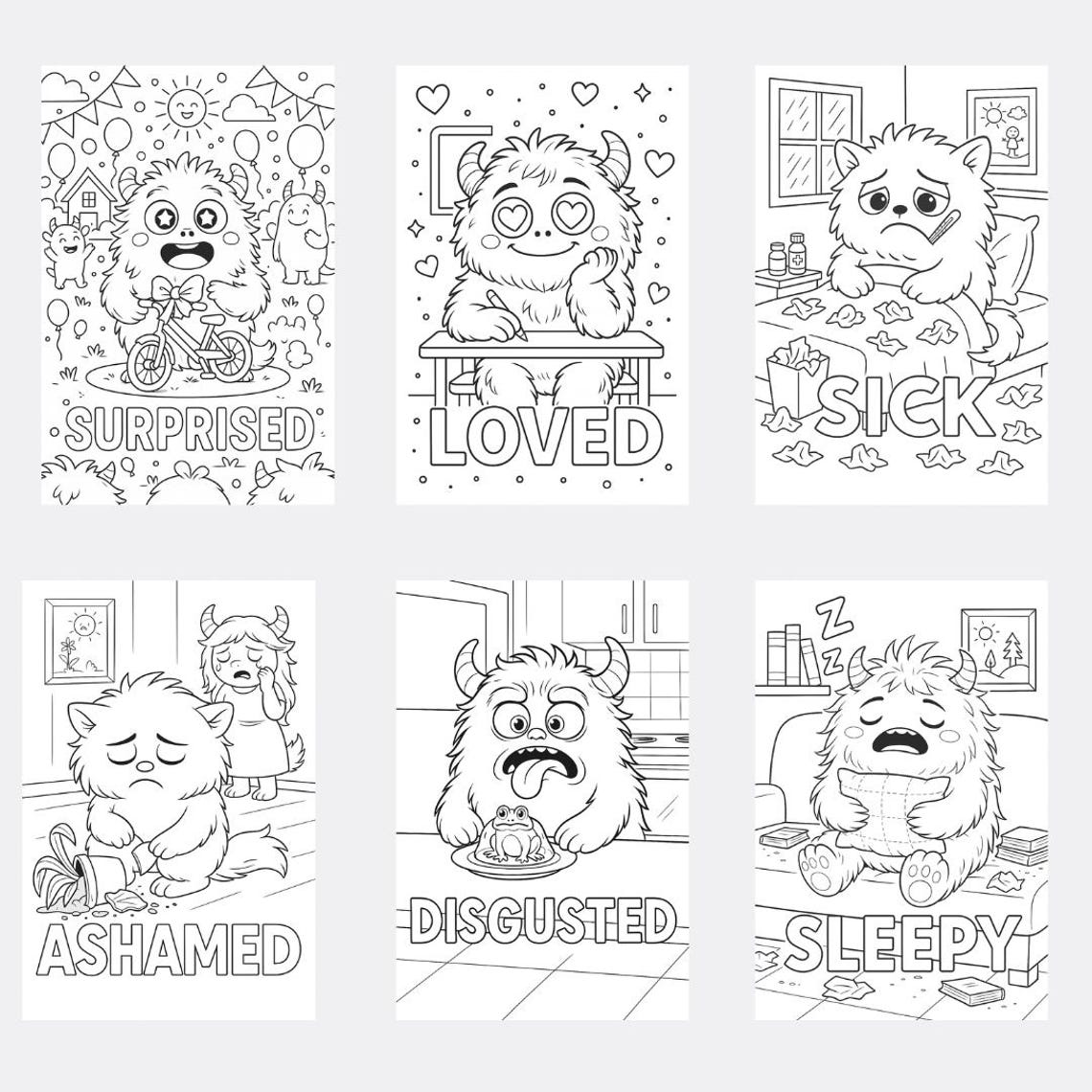 40 Emotions Cute Monsters Coloring Pages |mental Health| Mindful ...