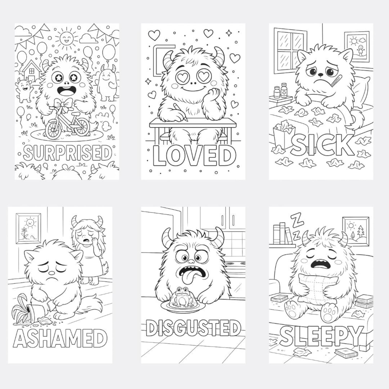 40 Emotions Cute Monsters Coloring Pages |mental Health| Mindful ...