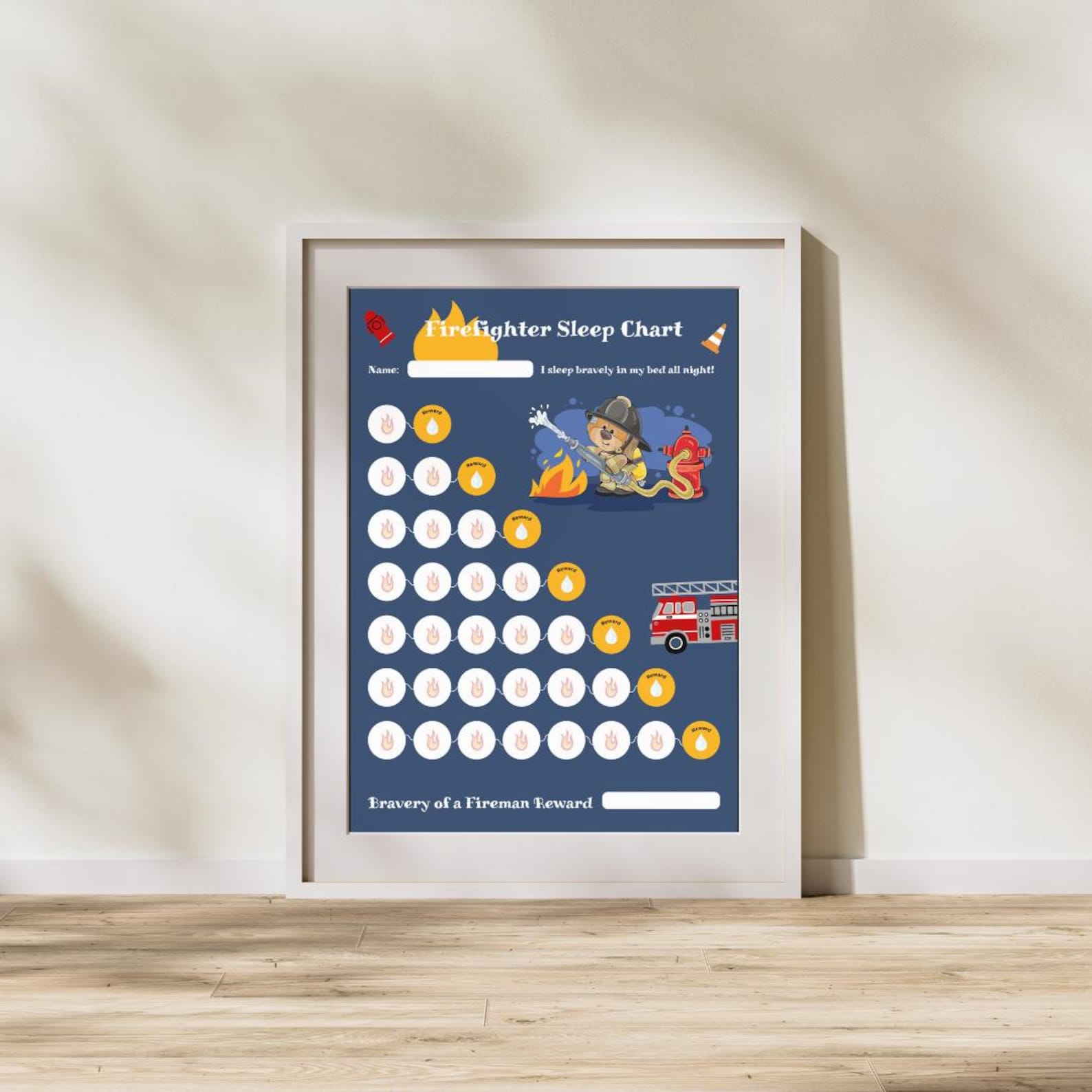 Firefighter 2-step Sleeping Chart Printable, Toddler Stay in Bed All ...