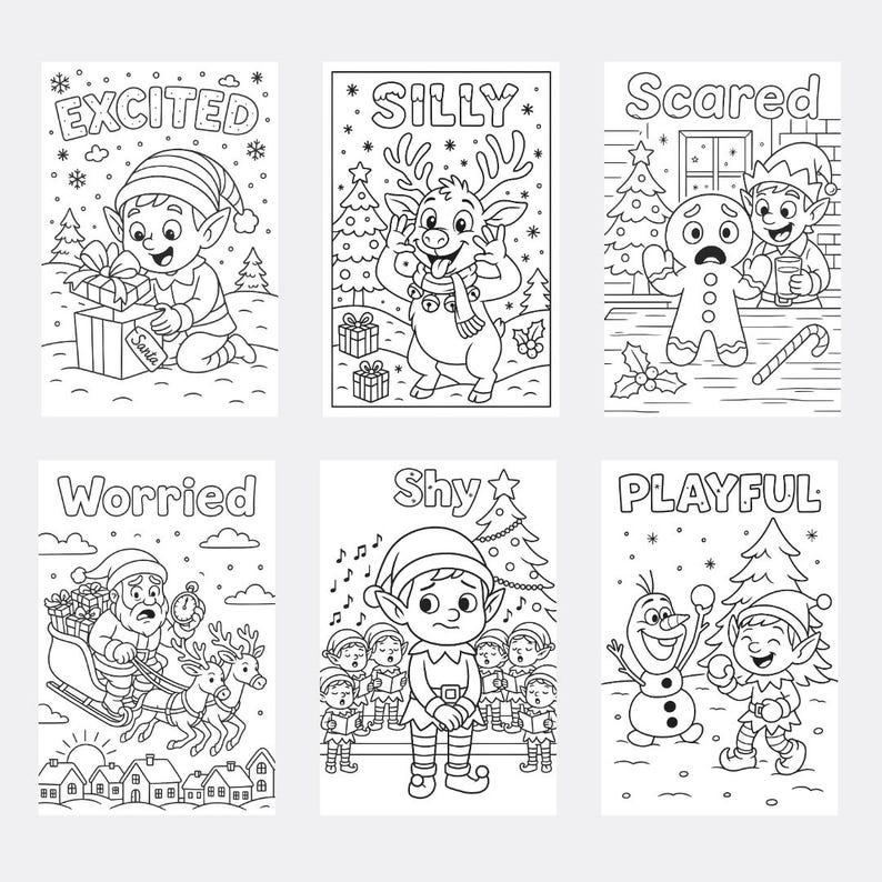 40 Christmas Feelings & Emotions Kids Coloring Pages| SEL| Holiday Elf ...
