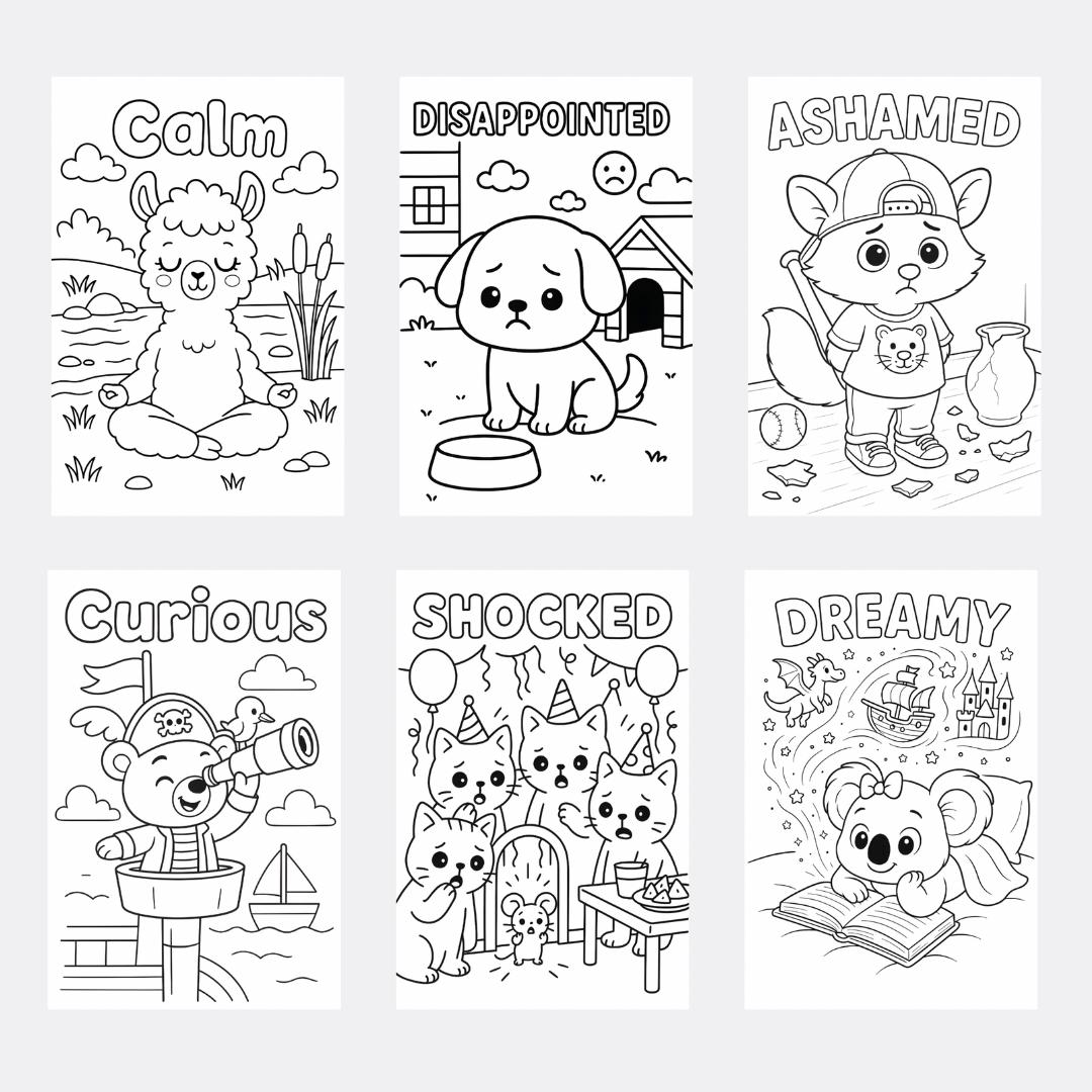 40 Emotions Cute Animals Kids Coloring Pages |mindful Activity Book for ...